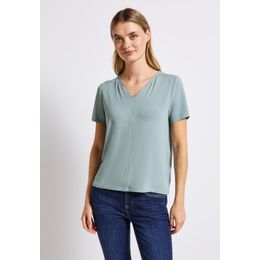 T-Shirt Street One, Damen, Gr. 34, blau (arona blau), Stoff, 76% Viskose, 20% Modal, 4% Elasthan, unifarben, normal normal, V-Ausschnitt, abgesteppt, Shirts T-Shirt, aus strecthigem Viskosematerial