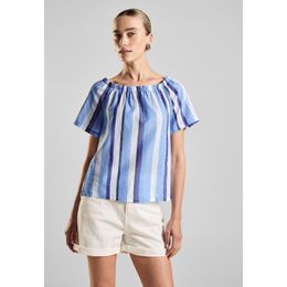 Carmenbluse Street One, Damen, Gr. 38, blau (original blau), Web, 100% Baumwolle, gestreift, normal normal, Carmenausschnitt, abgesteppt, Blusen, aus reiner Baumwolle