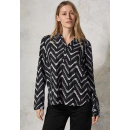 Langarmbluse Cecil, Damen, Gr. L (42), schwarz, Stoff, 100% Viskose, bedruckt, normal normal, Rundhals, B&uuml;ndchen, Blusen, mit geschlitztem Rundhalsausschnitt