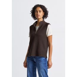 Stehkragenshirt Street One, Damen, Gr. 38, braun (deep roast braun), Web, 49% Baumwolle, 49% Polyester, 2% Elasthan, unifarben, normal normal, hoch geschlossener Ausschnitt, abgesteppt, Shirts Stehkragenshirt, mit Turtleneck
