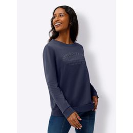 Sweatshirt Heine, Damen, Gr. 40, blau (marine), 100% Baumwolle, unifarben, Rundhals, Sweatshirts Sweatshirt