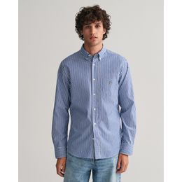 Langarmhemd Gant "REG POPLIN STRIPE SHIRT", Herren, Gr. XL, N-Gr, blau (college blau), Web, Obermaterial: 100% Baumwolle, regular fit, Hemden