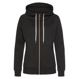 Lascana Kapuzensweatjacke schwarz Gr. 32/34 f&uuml;r Damen. Mit Bindeb&auml;nder, Tunnelzug. Bequem. Nachhaltig.