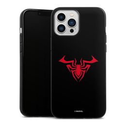 DeinDesign iPhone 13 Pro Max Handy Silikon H&uuml;lle Case schwarz Handyh&uuml;lle Spiderman Logo Marvel