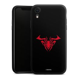 DeinDesign iPhone Xr Handy Premium Silikon H&uuml;lle Handyh&uuml;lle schwarz Case Spiderman Logo Marvel Silikon Premium Case