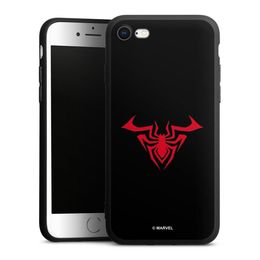 DeinDesign iPhone SE (2020) Handy Premium Silikon H&uuml;lle Handyh&uuml;lle schwarz Case Spiderman Marvel Logo Silikon Premium Case