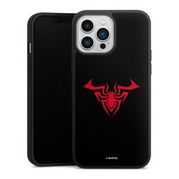 DeinDesign iPhone 13 Pro Max Handy Premium Silikon H&uuml;lle Handyh&uuml;lle schwarz Case Spiderman Logo Marvel Silikon Premium Case