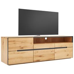 Linea Natura Lowboard, Anthrazit, Eiche, Holz, Metall, Wildeiche, furniert,teilmassiv, 3 F&auml;cher, 181x60x46.5 cm, Beim&ouml;bel erh&auml;ltlich, Wohnzimmer, Wohnw&auml;nde, Lowboards