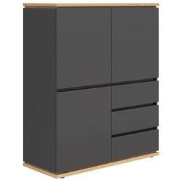 Xora Highboard, Graphit, Eiche Artisan, Holzwerkstoff, 3 F&auml;cher, 3 Schublade(n) Schubladen, 100x121x42 cm, FSC Mix, Typenauswahl, Beim&ouml;bel erh&auml;ltlich, stehend, Wohnzimmer, Kommoden & Sideboards, Highboards