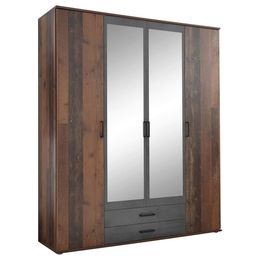 Mid.you Dreht&uuml;renschrank, Akazie, Schiefer, Glas, Holzwerkstoff, 7 F&auml;cher, 2 Schublade(n) Schubladen, 159x196x53.5 cm, Blauer Engel, BQ - B&uuml;ndnis f&uuml;r Qualit&auml;t, Made in Germany, Typenauswahl, Schrankfront mit Spiegel, Schlafzimmer, Kleiderschr&auml;nke, Dreht&uuml;renschr&auml;nke