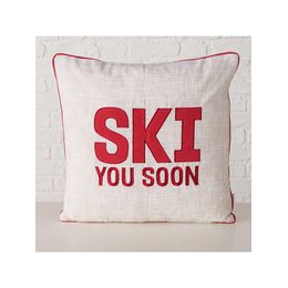 Boltze Kissen ''Skiing'' in Creme/ Rot - (L)45 x (B)45 cm - 40% | Dekokissen