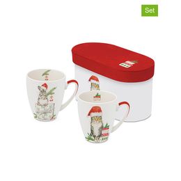 PPD 2er-Set: Jumbotassen "Fridolin & Kitty" in Wei&szlig;/ Rot - 350 ml - 11% | Gedeckter-tisch
