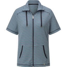 CR&Eacute;ATION L Damen Shirtjacke mit K&auml;nguru-Taschen marine-wei&szlig;-gemustert Gr&ouml;&szlig;e 52