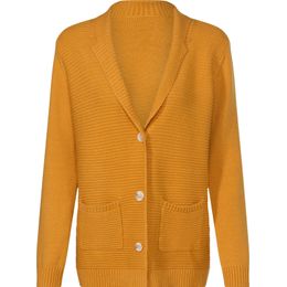 CR&Eacute;ATION L Damen Strickjacke mit Ripp-Muster vorne ocker Gr&ouml;&szlig;e 38