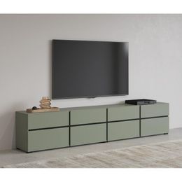 Inosign Lowboard »Cross, moderne grifflose TV-Kommode, 4 Klappen/4 Schubkästen« Breite 225 cm, TV-Schrank mit viel Stauraum, TV-Board salbei/salbei