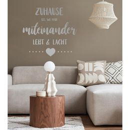 my home Wandtattoo &raquo;Zuhause ist, wo man miteinander lebt & lacht&laquo; Wandaufkleber, selbstklebend, r&uuml;ckstandslos abziehbar silber