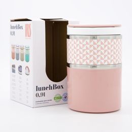 Rosa-wei&szlig;e runde Brotdose 0,9L