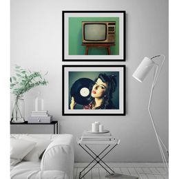 queence Bild &raquo;Vinyl&laquo; Art Bilder von Frauen Fashion Frau Kunst Magazincover Mode 1 Stk. tlg. HD Premium Poster-Druck inkl. Holzrahmen...
