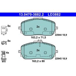 ATE Bremsbelagsatz, Scheibenbremse 13.0470-3882.2 vorne rechts links mit Zubeh&ouml;r f&uuml;r MERCEDES-BENZ A0004203005 A0004209902 0004203905