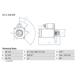 Bosch Starter 12V f&uuml;r ALFA ROMEO FIAT FORD LANCIA ABARTH 1542468 55192483 55192484 0 986 021 590