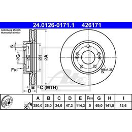 ATE Bremsensatz-Vorderachse Standard Disc / Ceramic Bremsensatz, Scheibenbremse vorne rechts links bel&uuml;ftet 280mm f&uuml;r HYUNDAI KIA 58101-2SA50 58101-D7
