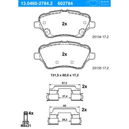 ATE Bremsbelagsatz, Scheibenbremse vorne rechts links mit Zubeh&ouml;r f&uuml;r FORD 1785193 1860476 1775672 13.0460-2784.2