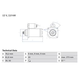 Bosch Starter 12V f&uuml;r VW 02B911023M 02B911023MX 02B911023E 0 986 021 870