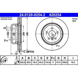 ATE Bremsscheibe 24.0120-0254.2 hinten rechts bel&uuml;ftet 330mm f&uuml;r TOYOTA BMW 34216882246 34206883980 42431-WAA03