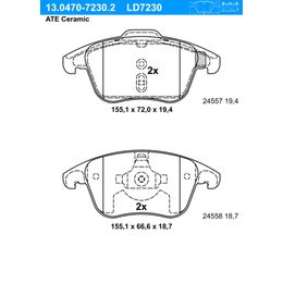 ATE Bremsbelagsatz, Scheibenbremse Ceramic vorne rechts links für PEUGEOT CITROËN DS 425362 E172338 425477 13.0470-7230.2