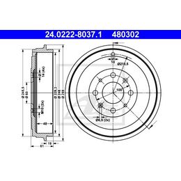 ATE Bremstrommel hinten rechts links f&uuml;r FIAT VAUXHALL OPEL 568270 55704058 51901444 1420-53254