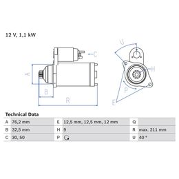 Bosch Starter 12V f&uuml;r SKODA VW SEAT AUDI FORD 1072156 020911023FX 020911023F 0 986 017 830