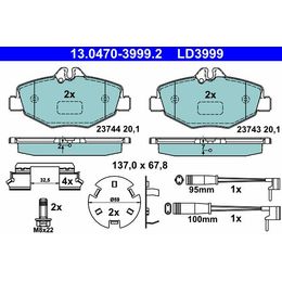 ATE Bremsbelagsatz, Scheibenbremse Ceramic 13.0470-3999.2 vorne rechts links mit Zubeh&ouml;r f&uuml;r MERCEDES-BENZ 0034209920 A0044208720 A0034206520