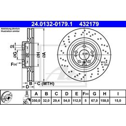 ATE Bremsensatz-Vorderachse IJG5Y0U2J7 Bremsensatz, Scheibenbremse vorne rechts links Gelocht/innenbel. 350mm f&uuml;r JEEP MERCEDES-BENZ 1645401017 A00742