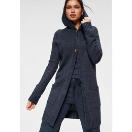 Kangaroos Damen Kangaroos Kapuzenstrickjacke mit aufgesetzten Taschen und breiten Rippb&uuml;ndchen blau 48/50