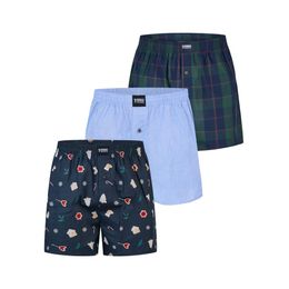 Happy Shorts 3er-Set: Boxershorts in Dunkelblau/ Dunkelgr&uuml;n/ Hellblau | Gr.: XXL