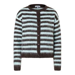 More & More More & More kurze, haarige Flauschstrickjacke in braun/t&uuml;rkis | Gr.: 42