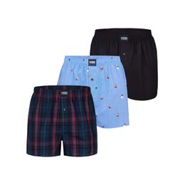 Happy Shorts 3er-Set: Boxershorts in Hellblau/ Dunkelblau/ Schwarz | Gr.: L