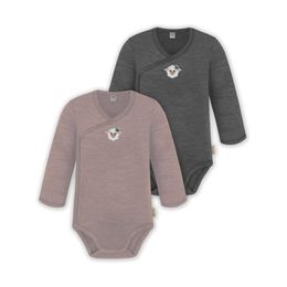 Normani Outdoor Sports 2er Set Unisex Baby Wickelbody Langarm-Strampler in Rosa/Anthrazit | Gr.: 74