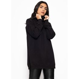 SASSYCLASSY Oversize Rollkragenpullover mit langen Seitenschlitzen in Schwarz | Gr.: L