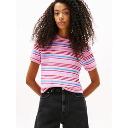Tommy Jeans Damen Kurzarmshirt &raquo;TJW REG SH SCRIPT STRIPE TEE&laquo; rosa L (40)