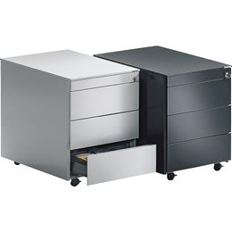 Mauser Schubladencontainer mit Rollen, HxT 570 x 800 mm, Stahlplatte, 3 Schubladen, lichtgrau / lichtgrau / lichtgrau