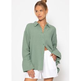 SASSYCLASSY Musselin Bluse mit breiten Manschetten in Gr&uuml;n | Gr.: M