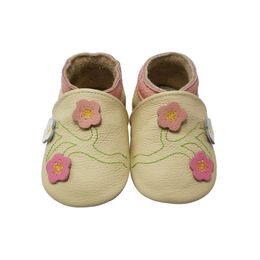 Yalion Baby-Lederlaufschuhe mit rutschfester Sohle &ndash; Cremefarben mit Blumenmuster | Gr.: 17/18