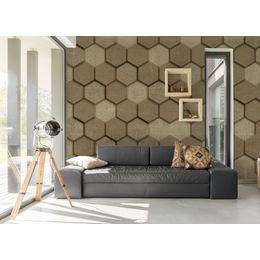 A.S. Cr&eacute;ation Vliestapete A.S. CR&Eacute;ATION "3D-Tapete Wabenmuster Beige Betonoptik hexagon", beige, B:2,55m H:0,02m L:3,5m, Vlies, Tapeten