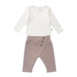 Sweatanzug Liliput "Set Langarmshirt mit Hose", Mädchen, Gr. 56, braun (braun, weiß), 100% Baumwolle, unifarben, Sportanzüge, niedliche Knöpfe an der Hose