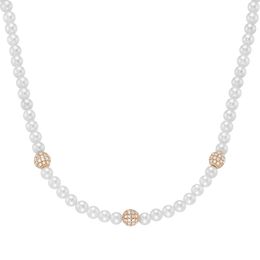 Collier "mit Zirkonia und Muschelkern-Perlen, Silber 925", rosa (ros&eacute; vergoldet), Giorgio Martello MILANO, Halsketten, Damen, 45cm, Silber 925 (Sterlingsilber), Collier