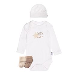 Erstausstattungspaket Liliput "Little Star", M&auml;dchen, Gr. 44, wei&szlig; (wei&szlig;, beige), 100% Baumwolle, KOB Set-Artikel Erstausstattungspaket, bestehend aus Body, M&uuml;tze und zwei Paar S&ouml;ckchen