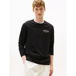 Tommy Hilfiger Herren Longsleeve &raquo;HILFIGER STACK LS TEE&laquo; Kontrastfarbener Print auf der Brust schwarz XXL
