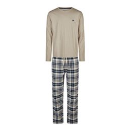 Phil & Co. Berlin Pyjama lang 'Flanell' Herren Größe XL beige / grau / weiß