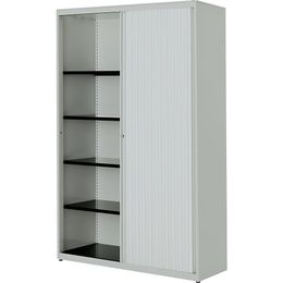 Mauser Querrollladenschrank, HxBxT 1956 x 1200 x 432 mm, Stahlplatte, 4 Fachb&ouml;den, lichtgrau / lichtgrau / lichtgrau